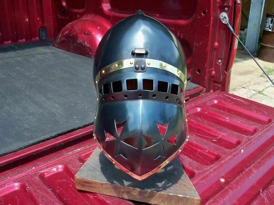 Medieval Bascinet Pig Face Helmet Klappvisor Replica Steel & Brass ...