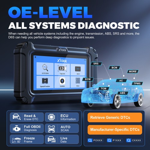 XTOOL D6 OBD2 Scanner All System Diagnostic Tool Code Reader FCA CAN FD ...