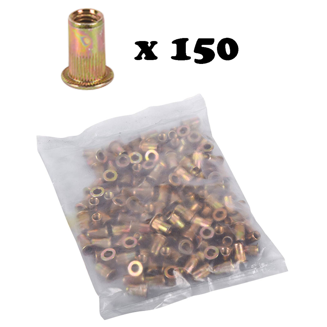 150Pcs Flat Head M5 Rivet Nut Rivnut Nutsert Metric Zinc Plated Carbon ...