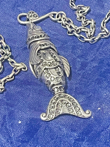 BRIGHTON Neptune Fish Silver Tone Rhinestone Crystals Pendant Long ...