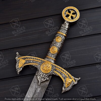 Knights Templar Sword, Crusader Damascus Steel Sword, Historical Arming ...