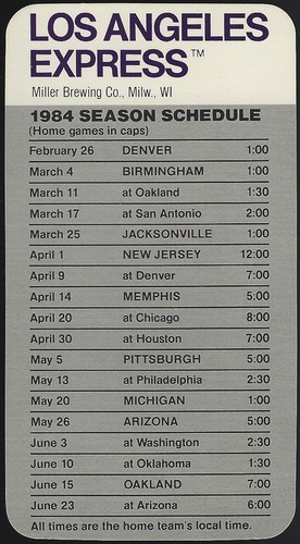 1984 LA Express USFL Two-Sided Pocket Football Schedule - Miller Lite ...