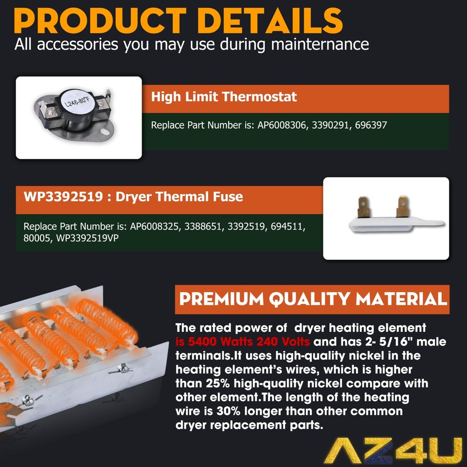 Dryer Heating Element For Whirlpool WED4815EW1 WED5000DW2 WED6200SW1 ...