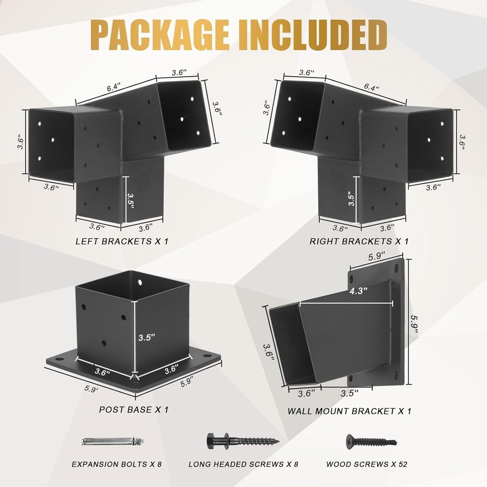 15°Slanted Roof Wall Mount Pergola Bracket kit,3 Way Pergola Brackets ...