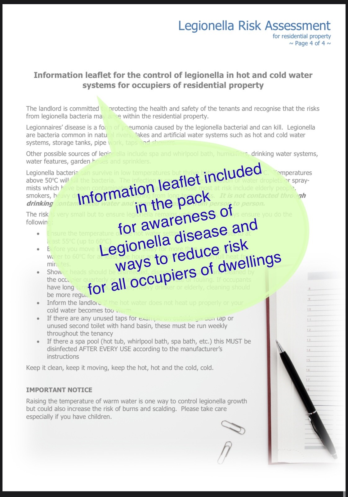 Legionella Risk Assessment Ready Made Fillable PDF Form for Residential ...