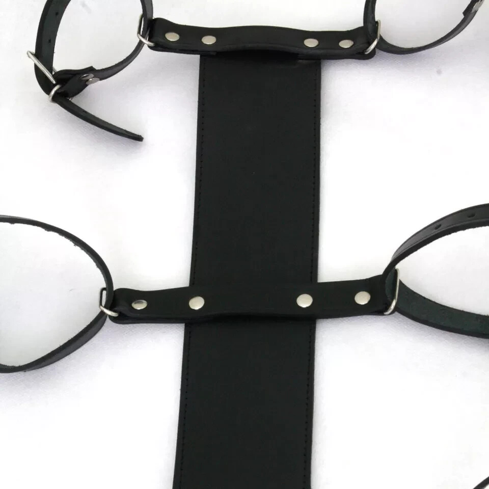 Lockable Genuine Cowhide Leather Body Cuffs BDSM Back Restraint Bondage ...
