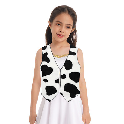 Unisex Kids Cowboy Cowgirl Costume Flannel Cow Pattern Vest Waistcoat ...