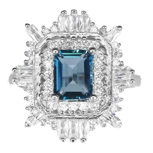 Summer 925 Silver Ring Octagon London Topaz 8x6mm Gemstone Jewelry Size ...