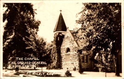RPPC Postcard Ft Riley Kansas KS Chapel Ground General School Center PM ...