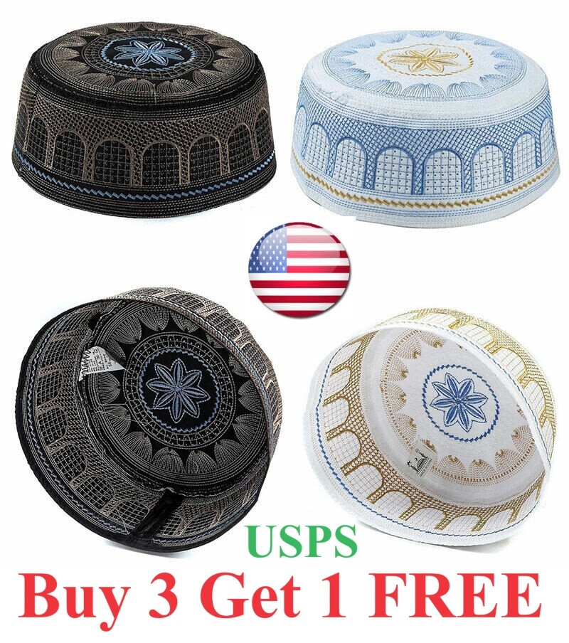 Men Skull Cap Muslim Islamic Prayer Hat Kufi Head Wear Ramadan Praying ...