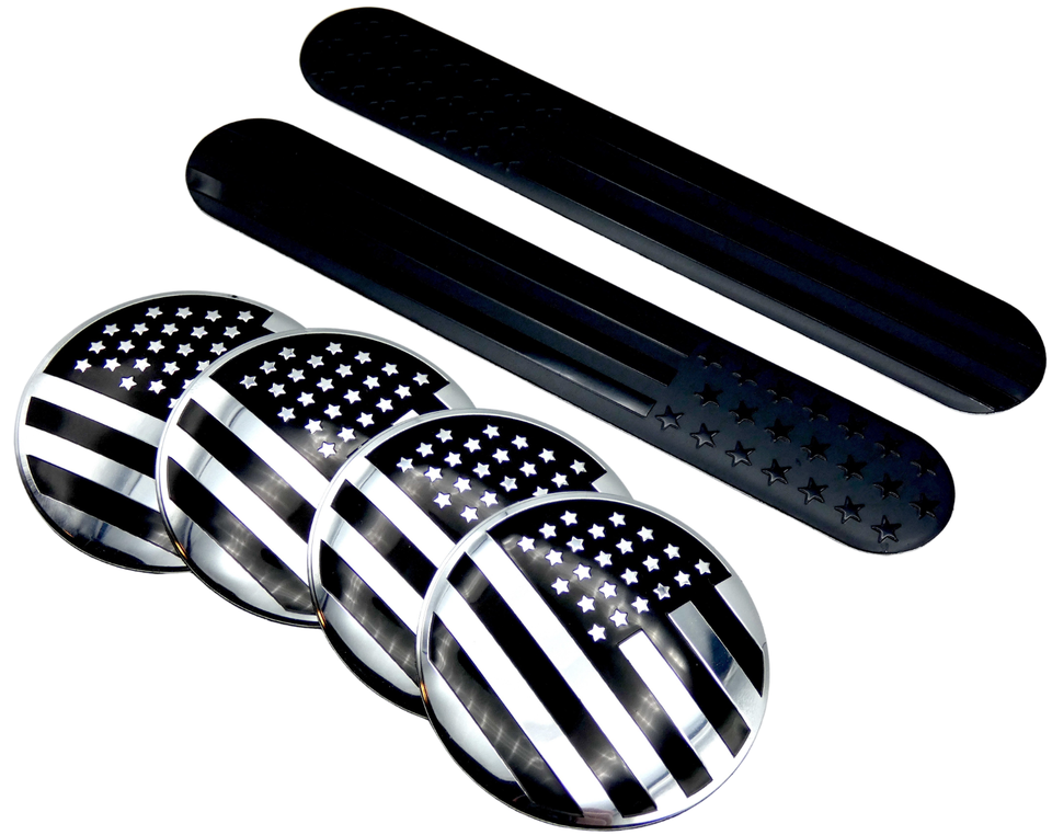 2.20" / 56mm American Flag Wheel Center Hub Cap Stickers + 2 Long Flags ...