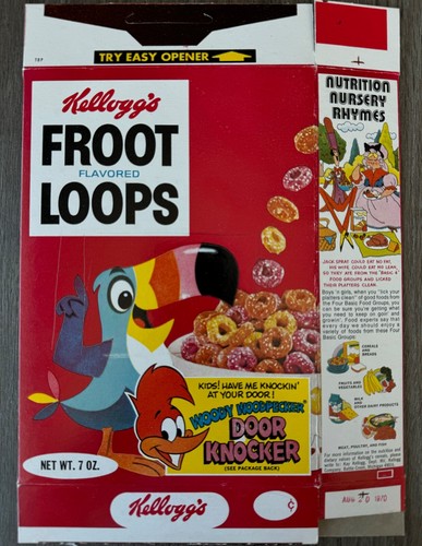 Scarce near-mint 1970 Froot Loops cereal box flat with Woody Woodpecker ...