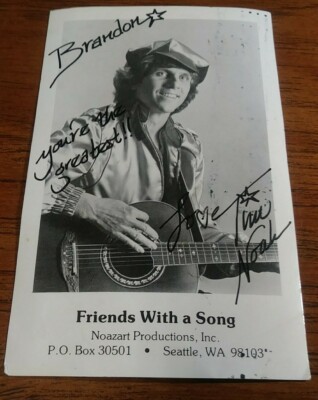 1985 Tim Noah autograph Postcard. Friends with Song, singer, folk star ...