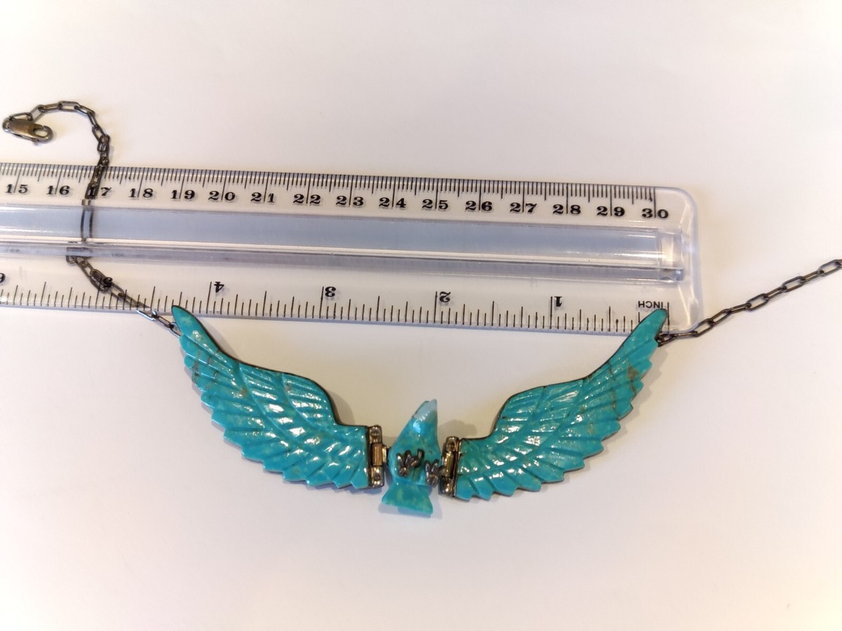 NAVAJO EAGLE Necklace VTG. Sterling & Turquoise by H Spencer NAVAJO EAGLE Necklace VTG. Sterling & Turquoise by H Spencer