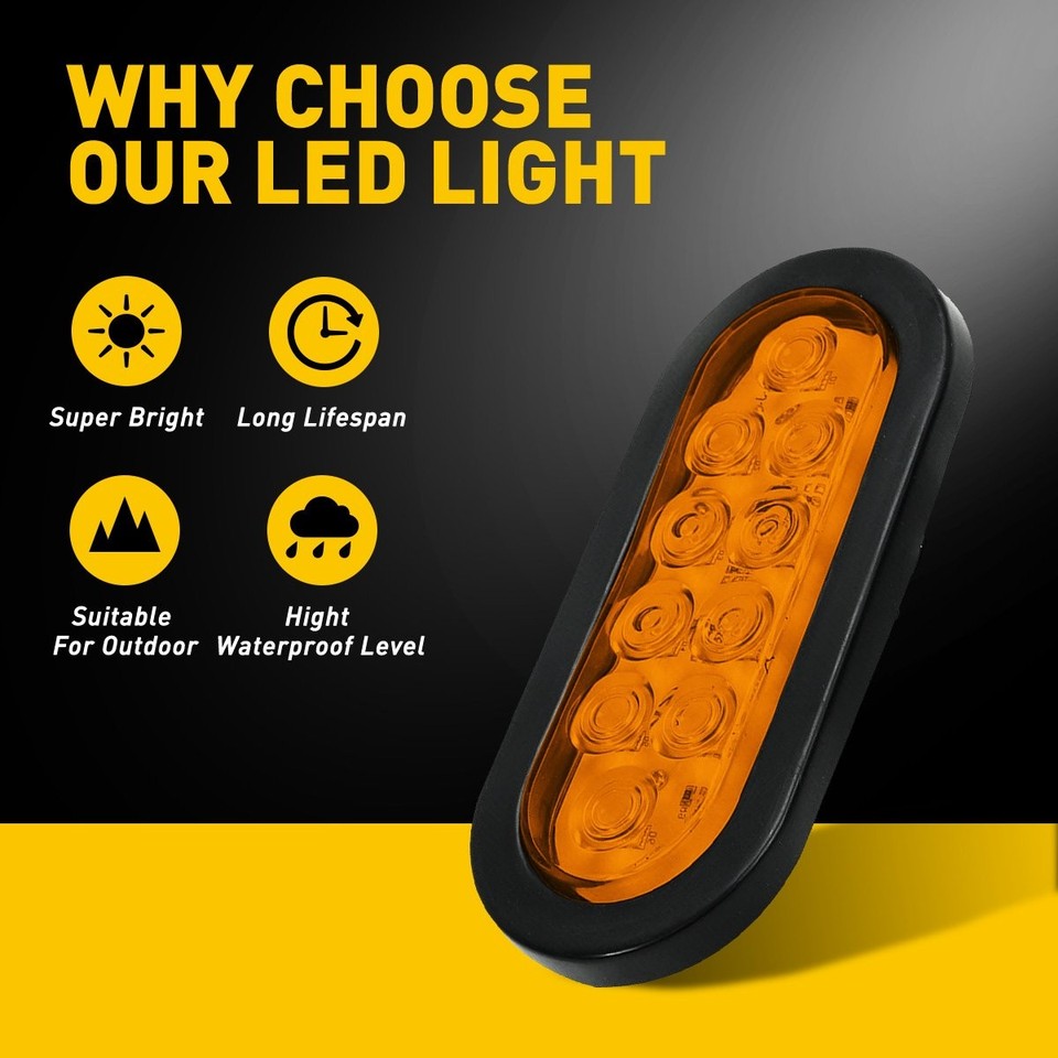 4X amber 6" Oval Trailer Light 10 LED Stop Turn Tail Truck Sealed w ...