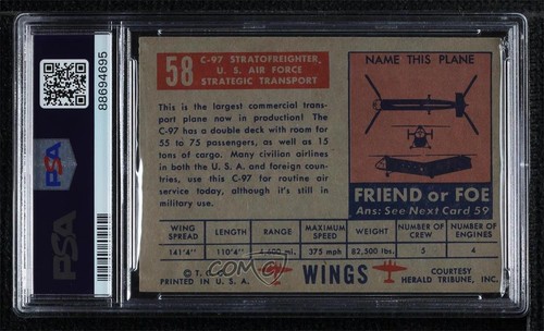 1952 Topps Wings - Friend or Foe C-97 Stratofreighter US Air Force #58 ...