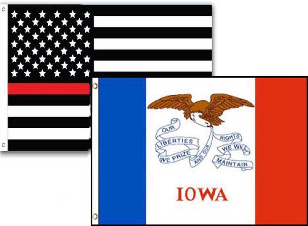 3x5 USA Thin Red Line Iowa State 2 Pack Flag Wholesale Set Combo 3'x5 ...