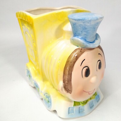 VINTAGE LEFTON BOY TRAIN PLANTER #6397 Yellow Blue Original Sticker GC ...