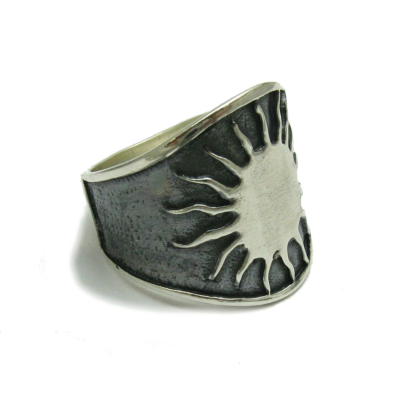 Stylish Genuine Sterling Silver Ring Stamped Solid 925 Sun Wide Band ...