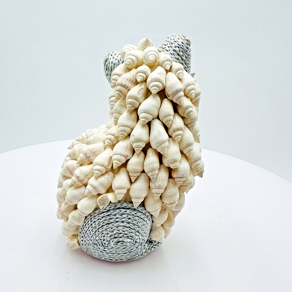 Sea Shell Folk Art Cat Figurine Grey/White with Googly Eyes | eBay