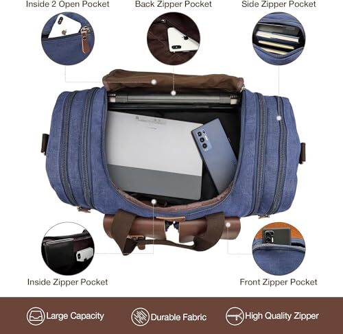 DUFFEL BAG Expandable Canvas Overnight Weekender Blue 50L WILDROAD | eBay