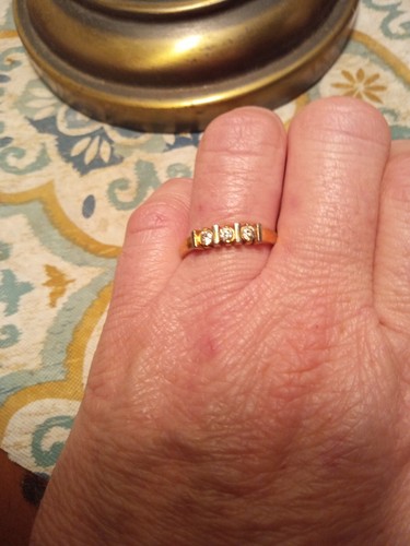 Three Stone Diamond Simulated Gold Toned Band Ring | eBay