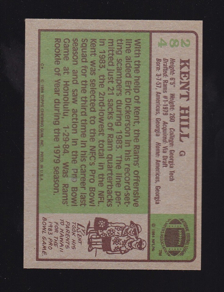 1984 Topps NFC Pro Bowl Kent Hill #284 Los Angeles Rams | eBay