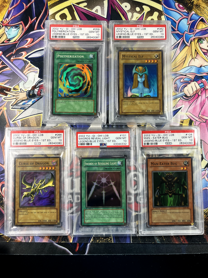 Yugioh ENTIRE PSA 10 Legend Blue-Eyes White Dragon LOB Wavy 1st Edition ...