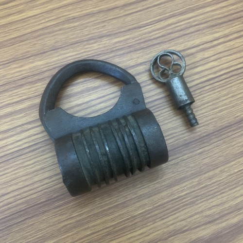 1850's Antique Iron SCREW TYPE padlock or lock w/ original key ...
