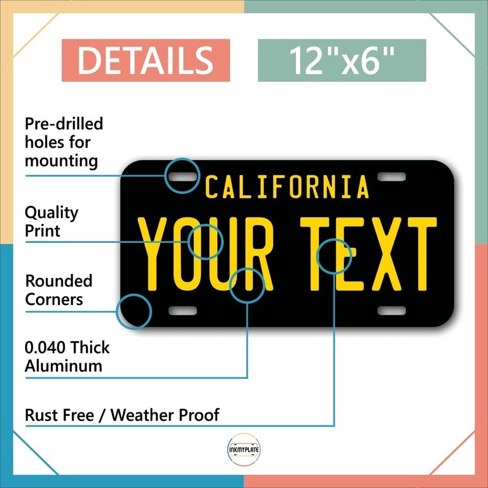 Custom Classic California State Black Yellow FLAT Aluminum Novelty ...