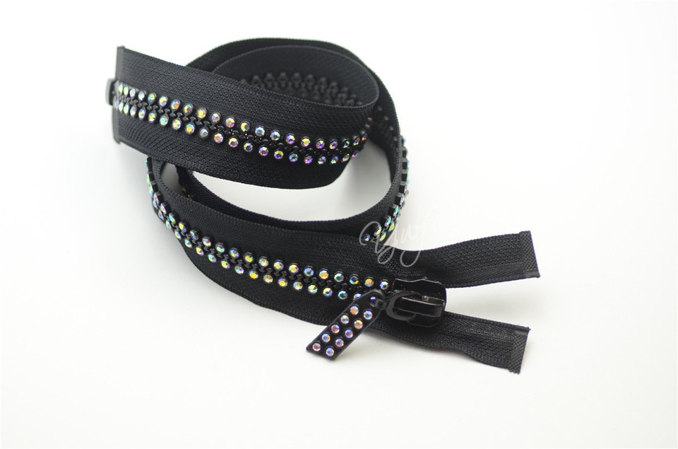 Rhinestone Zipper 60cm 2row Silver Gold Crystal AB Clothes Jacket Sew ...