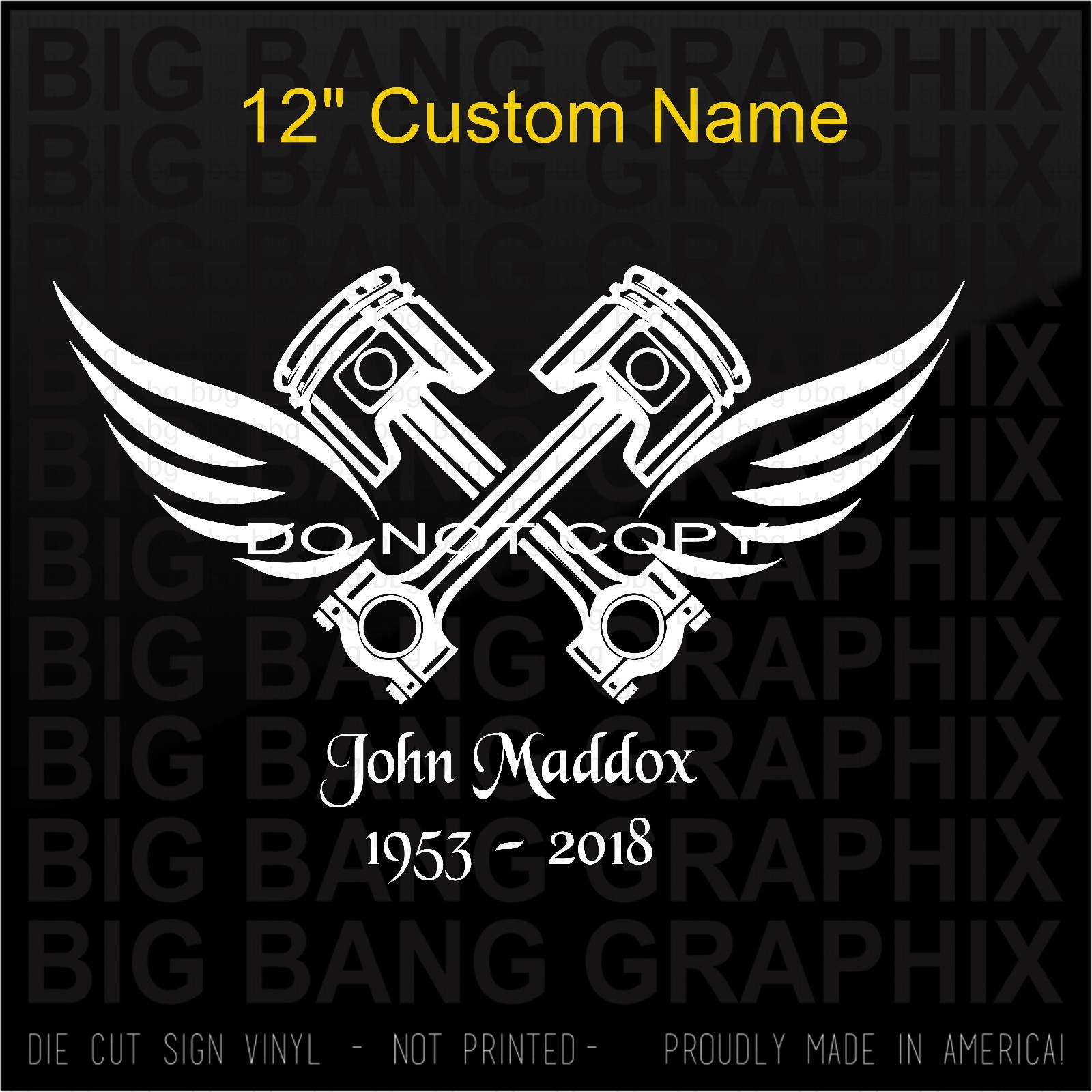 In Memory Of Custom Name & Year Mechanic Decal Sticker Piston Wings ...