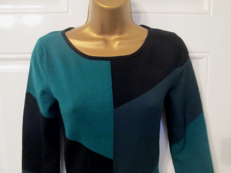 "NEW TAGS"PHASE EIGHT ABRIANA BODYCON KNIT DRESS GREEN/BLACK 3/4 SLEEVE ...