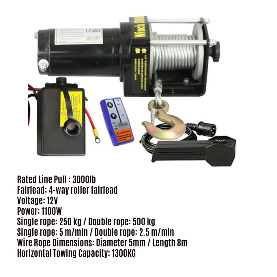 12V 3000lbs Electric Winch Steel Cable Wireless Remote Quad Bike ATV ...