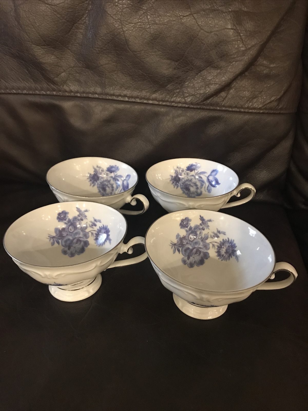 Vintage ROYAL HANOVER BAVARIA GERMAN Blue FLOWERS TEACUP Silver Trim ...