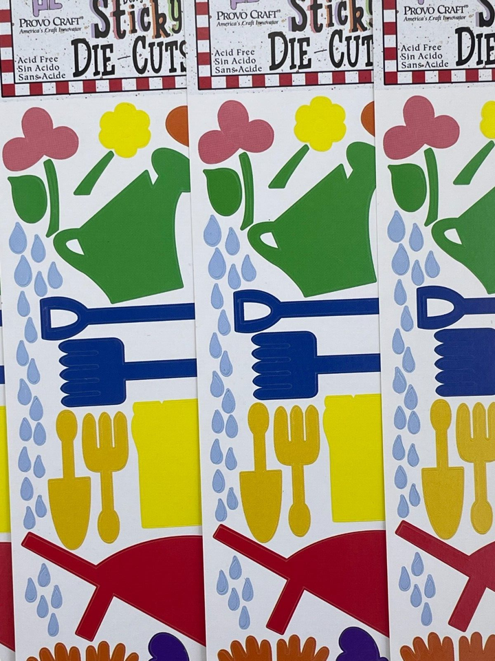 PROVO CRAFT Sticky Die Cuts Designer Garden x4 Sheets Wheelbarrow ...