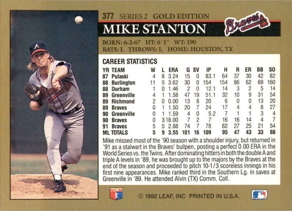 1992 Leaf Black Gold Mike Stanton Atlanta Braves #377 Baseball Card | eBay