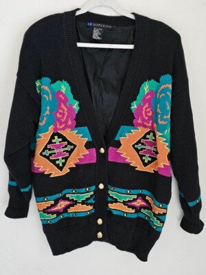 Vtg IB Diffusion Cardigan Size L Oversize Sweater Black Long sleeve ...