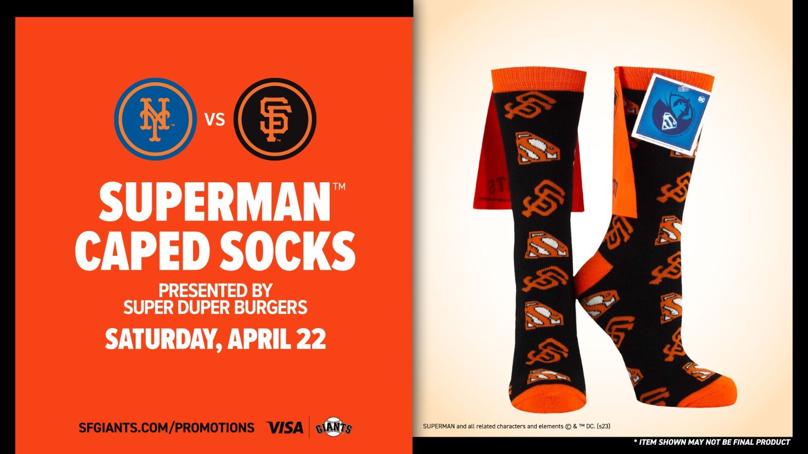 San Francisco Giants 2023 Superman Caped SOCKS SGA 04/22 not a ...