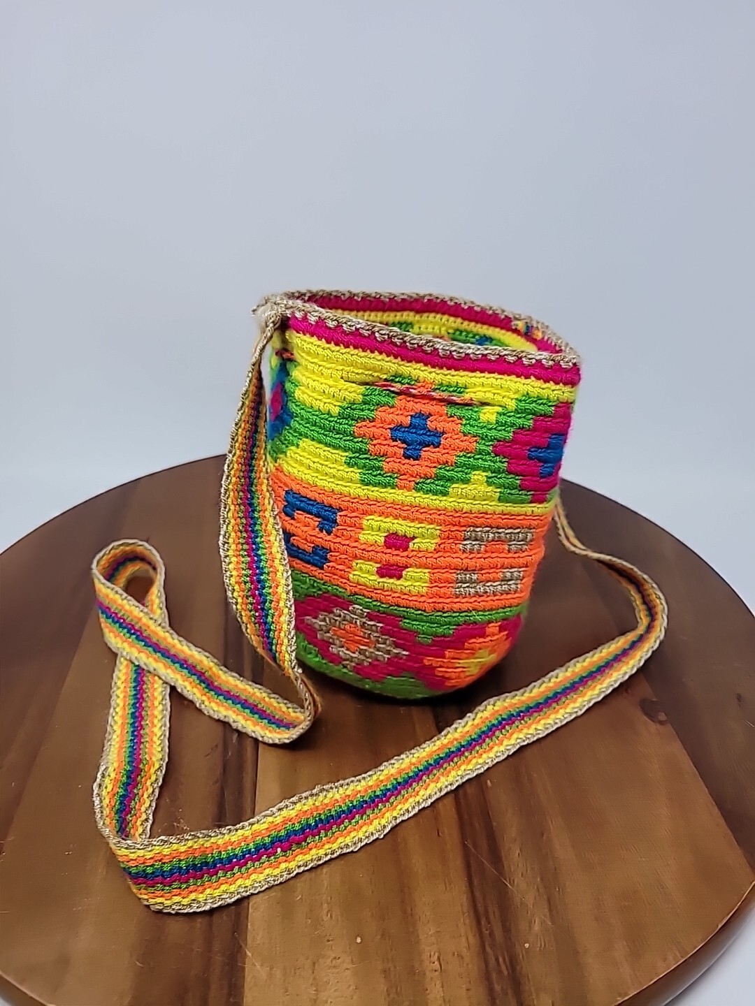 Wayuu Mini Mochila Bag Woven Neon Macrame Crossbody Bag Tassels Long ...