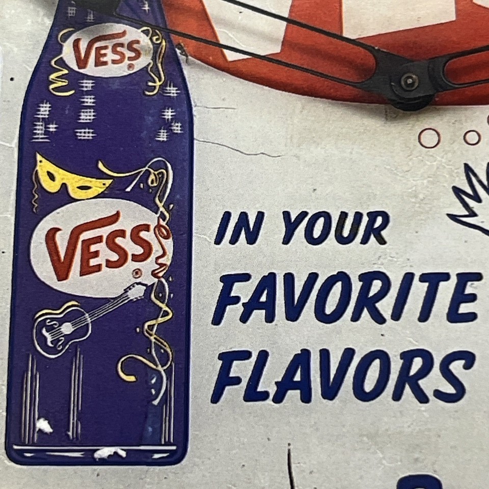 “VESS” SODA “POP DRINK” “FAVORITE FLAVORS” CARTOON AD CLOCK “VESS SODA ...