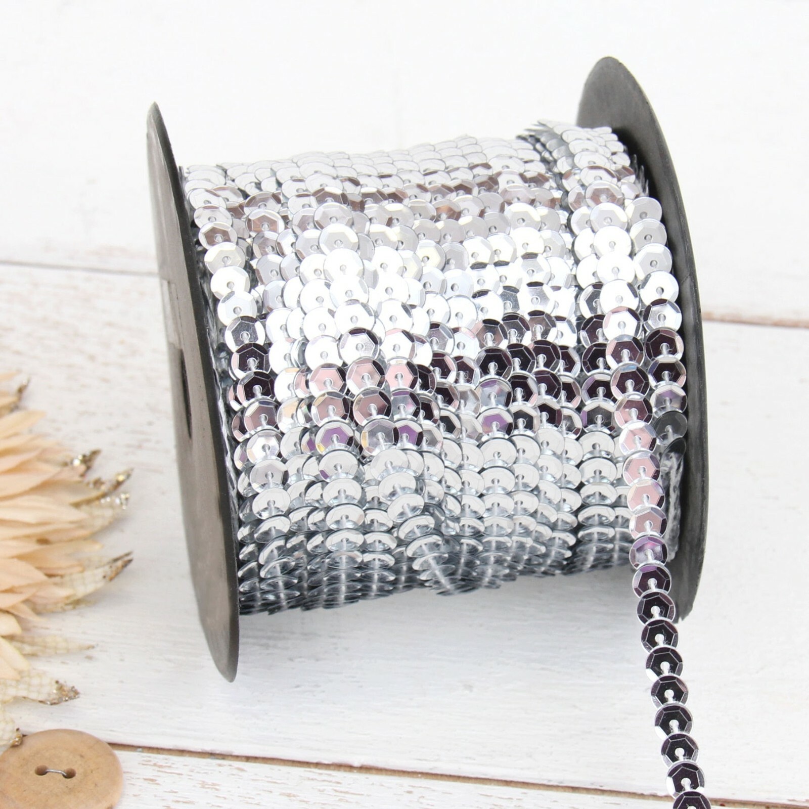 6MM SEQUIN STRING - BIG 80 YD ROLLS - 17 COLORS - SOLID & HOLOGRAPHIC ...