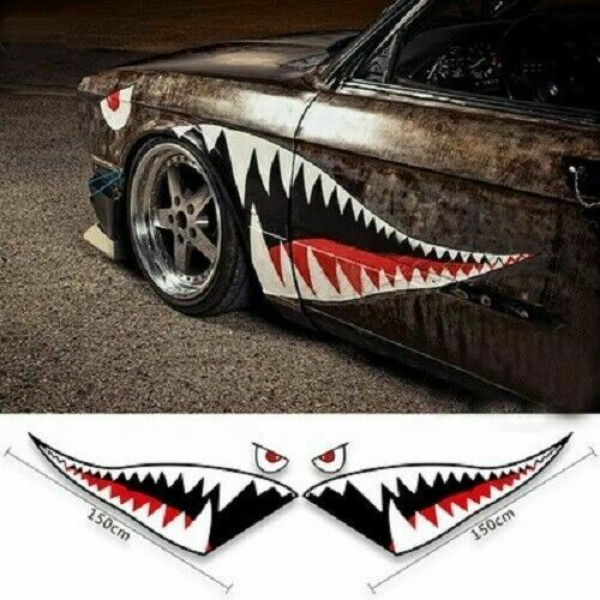 2x 59'' Shark Mouth Tooth Teeth Sticker Vinyl Exterior Decal For Car ...