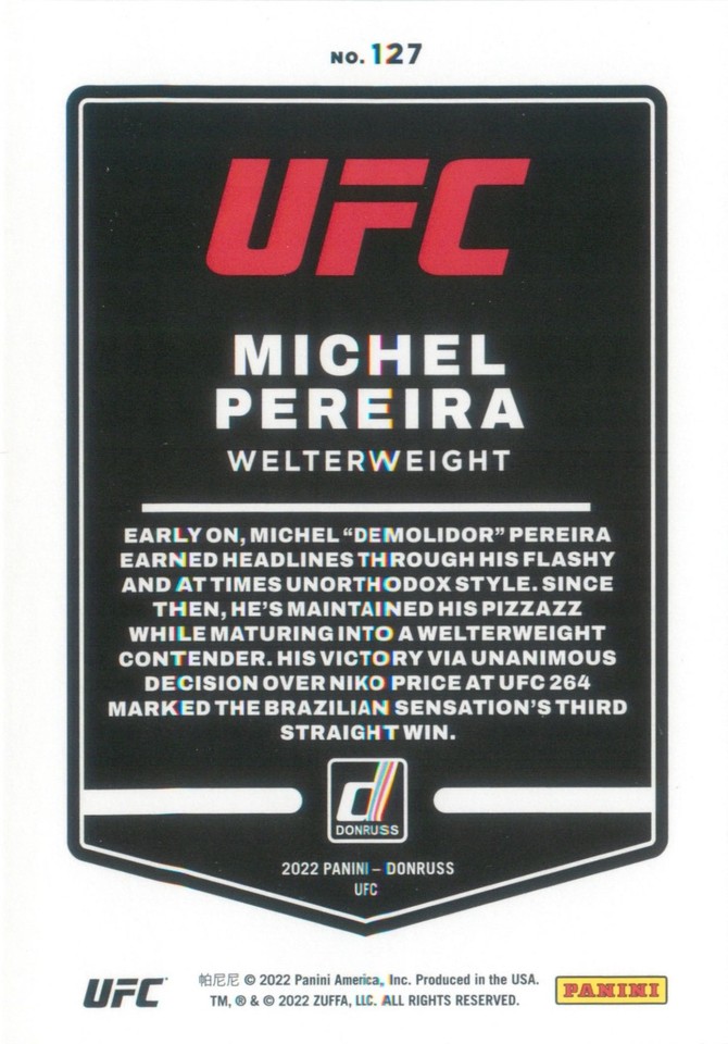 Michel Pereira 2022 Donruss UFC Debut Edition 1st MMA Card #127 ...