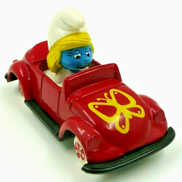 Vtg Smurfette Red Car Yellow Butterfly Figure Smurfs Diecast Metal ERTL ...