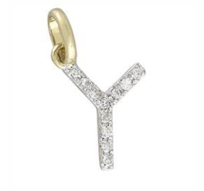 14K REAL Solid Gold Diamond Letter Pendant Initial Alphabetical ...