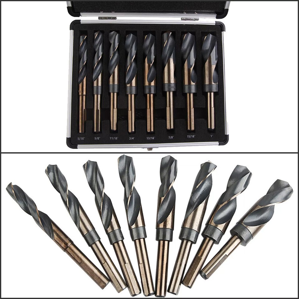 8 PCS HSS Cobalt Silver and Deming Drill Bits Set Large Size 9/16 inch ...