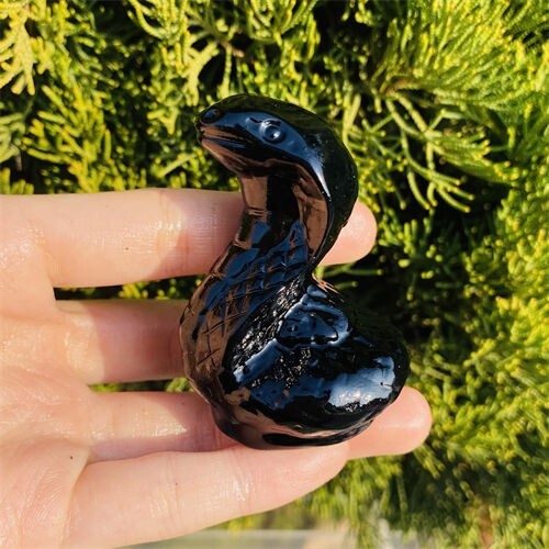 1pc Natural obsidian snake hand carved Quartz Crystal stone skull Reiki ...