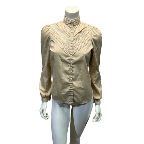 80s Pearlette Fashion Victorian Cream Ruched Lace Blouse High Neck ...