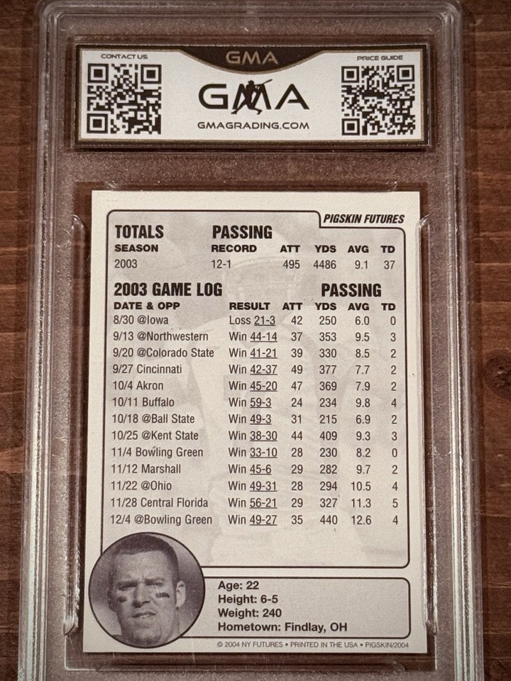 2004 Ben Roethlisberger Pigskin Futures Rookie RC GMA Graded 10 Gem MT ...